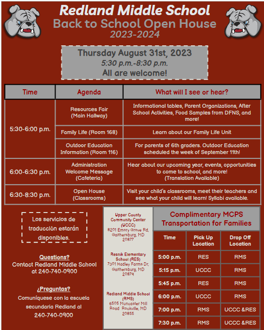 Back to School Night Open House | Redland MS