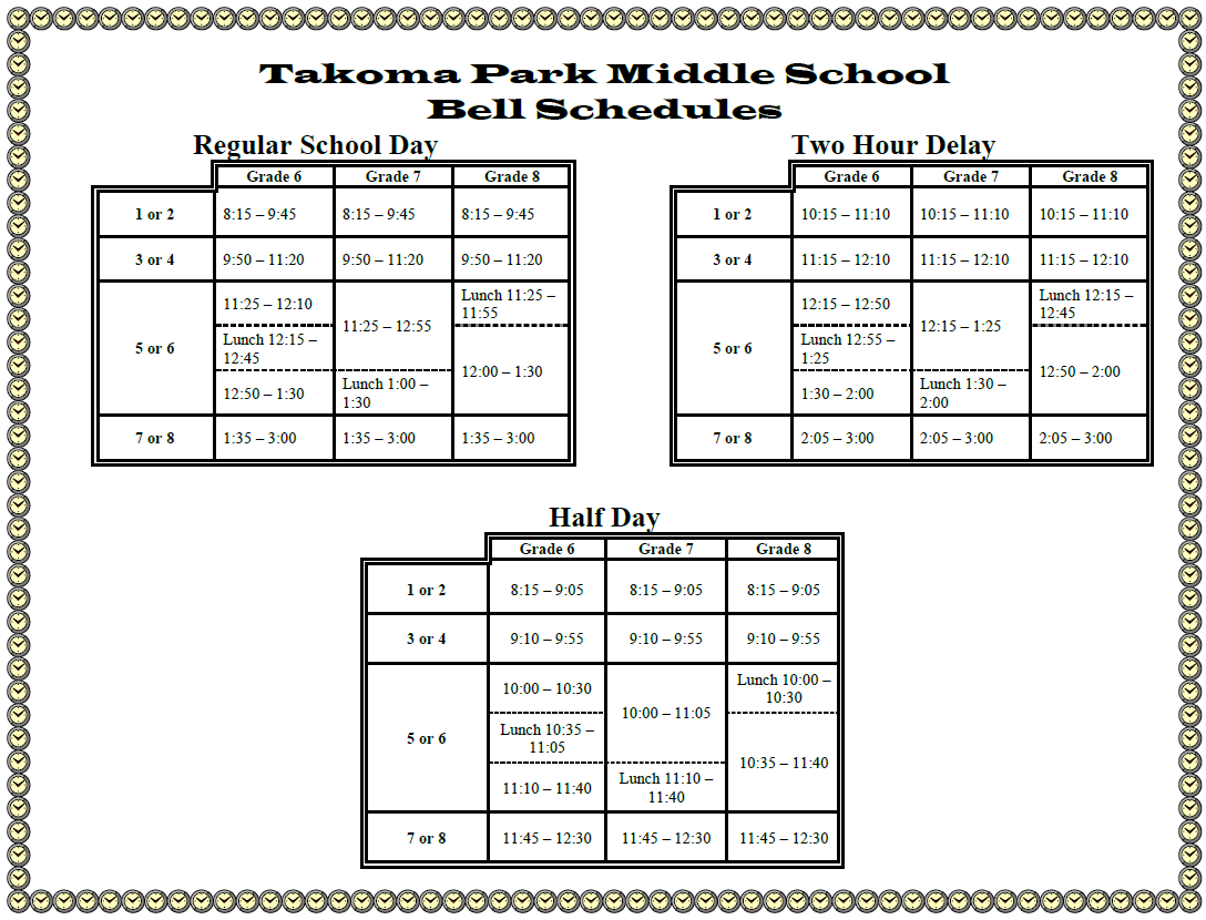 Takoma Park MS - Bell Schedules | Takoma Park MS