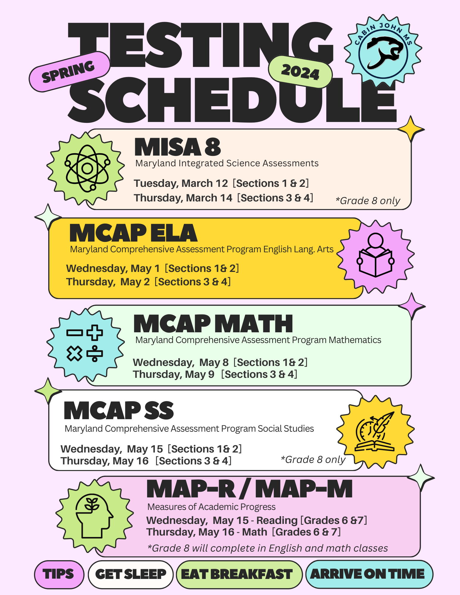 Testing Schedule | Cabin John MS