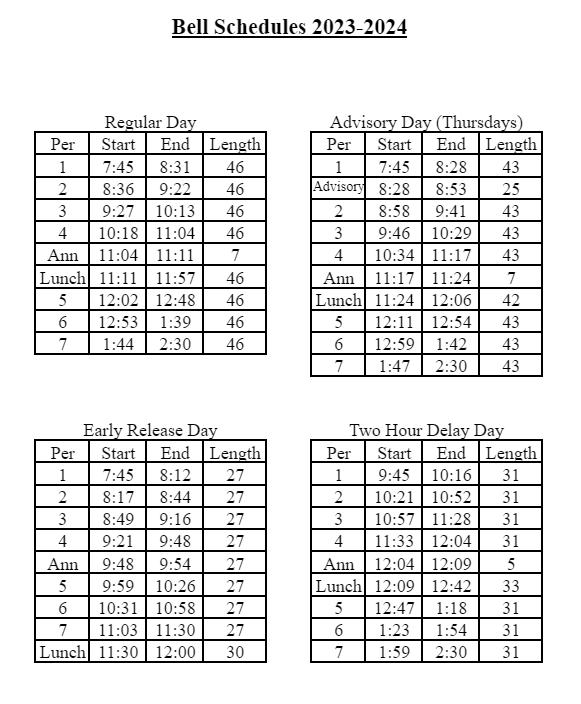 Blake HS - Bell Schedules | James Hubert Blake HS