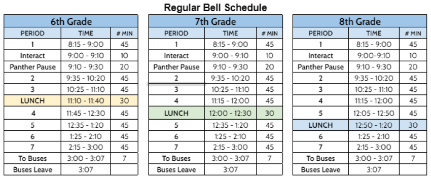 Pyle MS - Schedule | Thomas W. Pyle MS