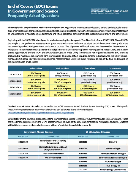 End of Course Exams Information | Montgomery County Public Schools ...